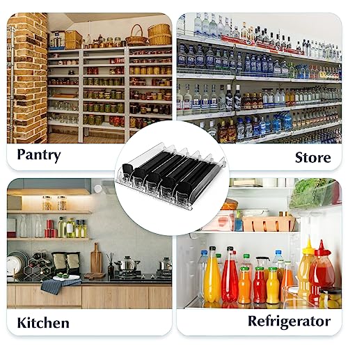 Self-Pushing Drink Organizer for Fridge, Refrigerator Soda Can Dispenser with Better in Line Plastic Divider, Width-adjustable Beverage Organizer with Automatic Pusher Glide(14.96in-5 rows)