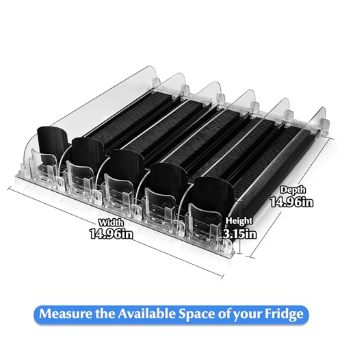 Self-Pushing Drink Organizer for Fridge, Refrigerator Soda Can Dispenser with Better in Line Plastic Divider, Width-adjustable Beverage Organizer with Automatic Pusher Glide(14.96in-5 rows)