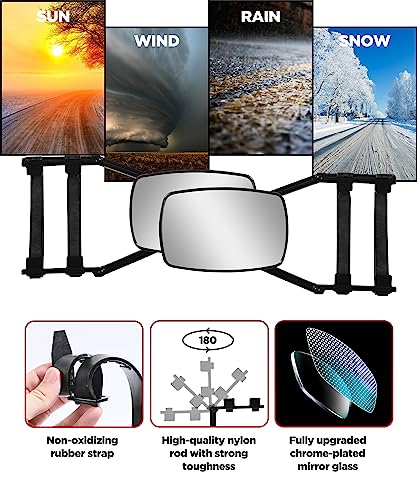 AOCISKA Car Tow Mirrors,Universal Clamp-On Towing Mirror 360 Degree Rotation Adjustable Towing Mirror,RV Leveling Blocks Rear View Side Clip on Mirror Extensions for Towing