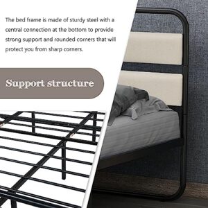 NNV King Bed Frame with Upholstered Linen Headboard and Footboard, Steel Slats Mattress Foundation Round Pipe Design, No Box Spring Needed, Beige