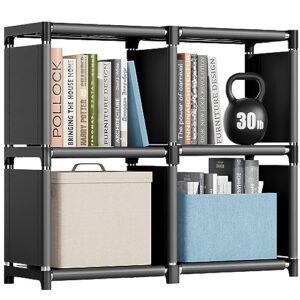 mavivegue book shelf, 4 cube storage organizer, diy bookcase, metal cube bookshelf,book case for bedroom, living room,office,closet storage organizer, black cubicle storage rack