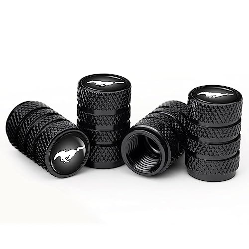 4PCS Metal Car Tire Valve Caps Valve Stem Cover Compatible with Ford Mustang Series Tire Car Decoration Accessories(Black)