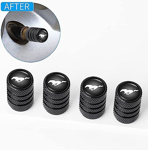 4PCS Metal Car Tire Valve Caps Valve Stem Cover Compatible with Ford Mustang Series Tire Car Decoration Accessories(Black)