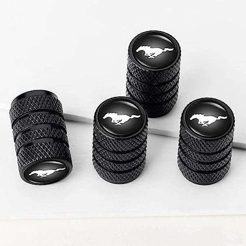 4PCS Metal Car Tire Valve Caps Valve Stem Cover Compatible with Ford Mustang Series Tire Car Decoration Accessories(Black)