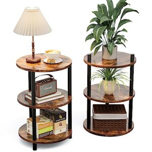 frylr round side table set of 2,sofa couch table with storage shelf, 2 tiers end tables accent tables for small spaces,night stands for bedrooms-rustic brown