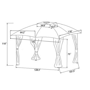 HAUSHECK 10x12 FT Outdoor Gazebo, Patio Gazebo with Zippered Curtains, Solar LED Lights and Remote Control, Metal Gazebos for Backyard, Deck and Lawns