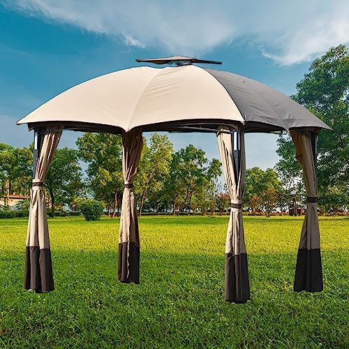 HAUSHECK 10x12 FT Outdoor Gazebo, Patio Gazebo with Zippered Curtains, Solar LED Lights and Remote Control, Metal Gazebos for Backyard, Deck and Lawns