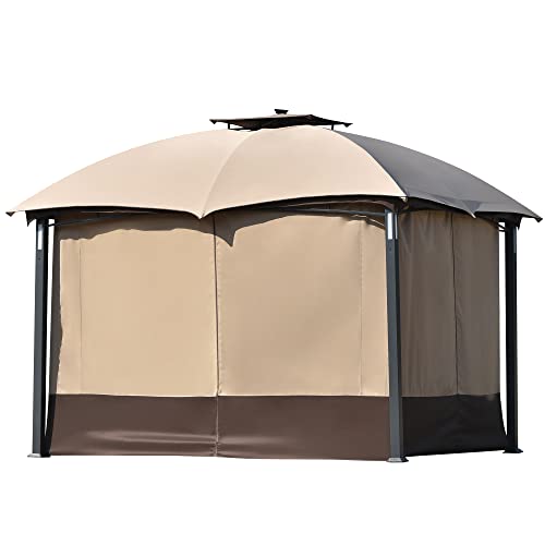 HAUSHECK 10x12 FT Outdoor Gazebo, Patio Gazebo with Zippered Curtains, Solar LED Lights and Remote Control, Metal Gazebos for Backyard, Deck and Lawns