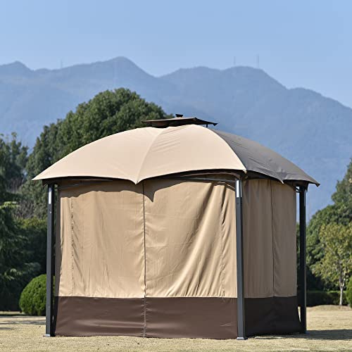 HAUSHECK 10x12 FT Outdoor Gazebo, Patio Gazebo with Zippered Curtains, Solar LED Lights and Remote Control, Metal Gazebos for Backyard, Deck and Lawns