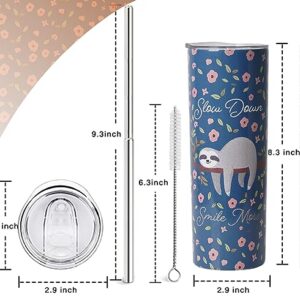 HOMEKOWN 20oz Slow the Sloth Tumbler Stainless Steel Cup Vacuum Insulated Travel Coffee Mug with Splash-Proof Lid Metal Straw