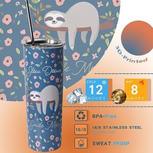 HOMEKOWN 20oz Slow the Sloth Tumbler Stainless Steel Cup Vacuum Insulated Travel Coffee Mug with Splash-Proof Lid Metal Straw