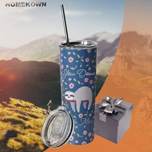 HOMEKOWN 20oz Slow the Sloth Tumbler Stainless Steel Cup Vacuum Insulated Travel Coffee Mug with Splash-Proof Lid Metal Straw