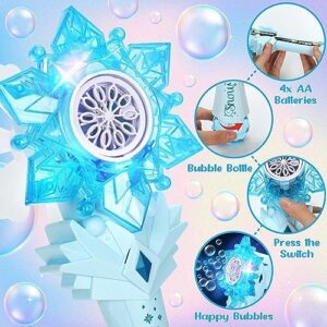 2 in 1 Princess Magic Bubble Blower Wand Machine for Kids, Snowflake Maker Wand Toys with Windmill & Light Up LED & Music, Outdoor Christmas Birthday Gift for Girls