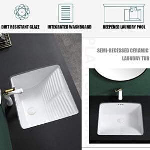 YUEGOO Ceramic Bathroom Laundry Sink Under Counter Bowl Laundry Tub with Faucet Rectangle Home/White/50 * 46.5 * 17Cm