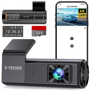 dash cam 4k wifi front dash camera for cars, e-yeeger car camera 2160p wireless mini dashcams with app, driving recorder with 24h parking mode, night vision, g-sensor, free 32g card, support 256g max