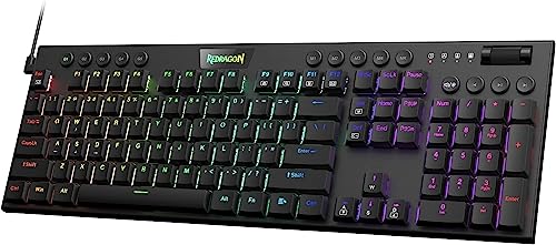 Redragon K619 Horus RGB Mechanical Keyboard, Ultra-Thin Designed Wired Gaming Keyboard w/Low Profile Keycaps, Dedicated Media Control & Tactile Brown Switches, Pro Software Supported