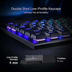 Redragon K619 Horus RGB Mechanical Keyboard, Ultra-Thin Designed Wired Gaming Keyboard w/Low Profile Keycaps, Dedicated Media Control & Tactile Brown Switches, Pro Software Supported