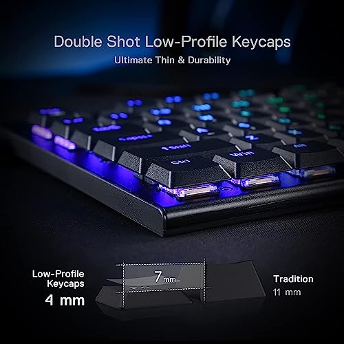 Redragon K619 Horus RGB Mechanical Keyboard, Ultra-Thin Designed Wired Gaming Keyboard w/Low Profile Keycaps, Dedicated Media Control & Tactile Brown Switches, Pro Software Supported