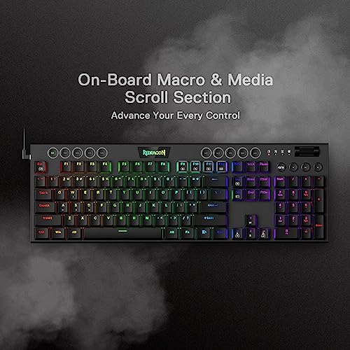 Redragon K619 Horus RGB Mechanical Keyboard, Ultra-Thin Designed Wired Gaming Keyboard w/Low Profile Keycaps, Dedicated Media Control & Tactile Brown Switches, Pro Software Supported