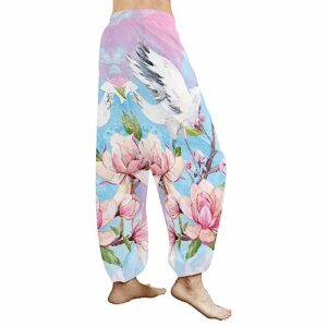 InterestPrint Flying Bird Flower Women's Yoga Trousers Baggy Lounge Bottoms Soft Yoga Sports Dance Harem Pants with Pockets XL