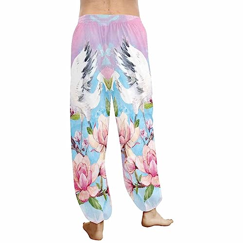 InterestPrint Flying Bird Flower Women's Yoga Trousers Baggy Lounge Bottoms Soft Yoga Sports Dance Harem Pants with Pockets XL