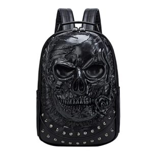 valiclud 3d skull backpack for man backpack gothic backpack pu leather horror backpack rivet realistic skeleton embossed backpack for man