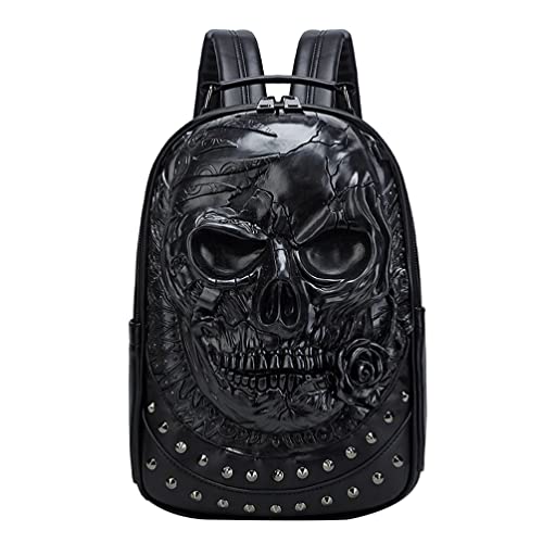 VALICLUD 3D Skull Backpack for Man Backpack Gothic Backpack Pu Leather Horror Backpack Rivet Realistic Skeleton Embossed Backpack for Man