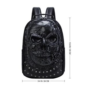 VALICLUD 3D Skull Backpack for Man Backpack Gothic Backpack Pu Leather Horror Backpack Rivet Realistic Skeleton Embossed Backpack for Man