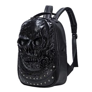 VALICLUD 3D Skull Backpack for Man Backpack Gothic Backpack Pu Leather Horror Backpack Rivet Realistic Skeleton Embossed Backpack for Man