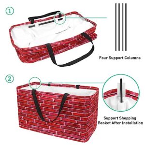 KQNZT Reusable Grocery Bags, Heavy Duty Reusable Shopping Bags, Large Tote Bags with Long Handles and Reinforced Bottom, Red Brick Wall