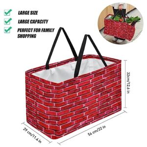 KQNZT Reusable Grocery Bags, Heavy Duty Reusable Shopping Bags, Large Tote Bags with Long Handles and Reinforced Bottom, Red Brick Wall