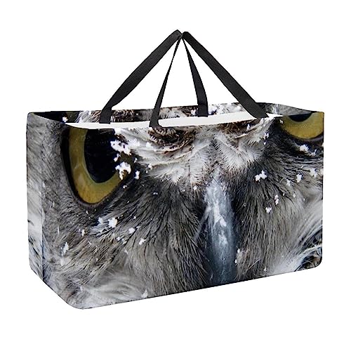 KQNZT Reusable Grocery Bags, Heavy Duty Reusable Shopping Bags, Large Tote Bags with Long Handles and Reinforced Bottom, Animal Winter Owl