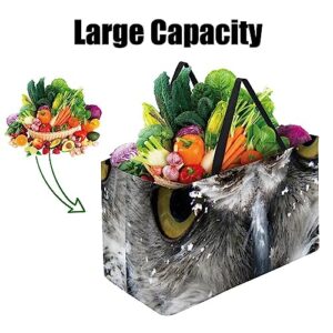 KQNZT Reusable Grocery Bags, Heavy Duty Reusable Shopping Bags, Large Tote Bags with Long Handles and Reinforced Bottom, Animal Winter Owl