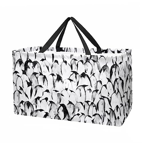 KQNZT Reusable Grocery Bags, Large Foldable Reusable Shopping Tote Bags Bulk for Groceries, Waterproof Kitchen Cloth Produce Bags with Long Handles, Animal Penguin