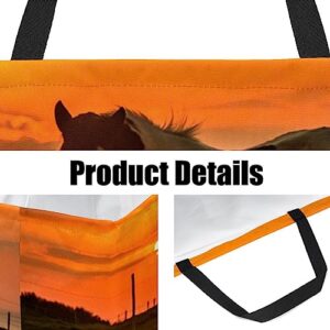 KQNZT Reusable Grocery Bags, Large Foldable Reusable Shopping Tote Bags Bulk for Groceries, Waterproof Kitchen Cloth Produce Bags with Long Handles, Animal Horse Sunrise