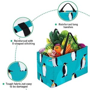 KQNZT Reusable Grocery Bags, Large Foldable Reusable Shopping Tote Bags Bulk for Groceries, Waterproof Kitchen Cloth Produce Bags with Long Handles, Cartoon Penguin Antarctic Animal