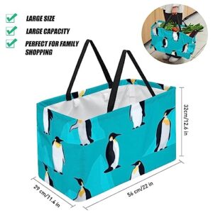 KQNZT Reusable Grocery Bags, Large Foldable Reusable Shopping Tote Bags Bulk for Groceries, Waterproof Kitchen Cloth Produce Bags with Long Handles, Cartoon Penguin Antarctic Animal