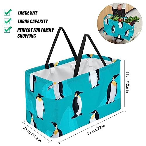 KQNZT Reusable Grocery Bags, Large Foldable Reusable Shopping Tote Bags Bulk for Groceries, Waterproof Kitchen Cloth Produce Bags with Long Handles, Cartoon Penguin Antarctic Animal