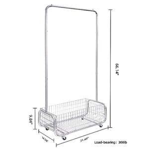 IAMFAN Clothes Rack Heavy Duty,Rolling Clothes Racks for Hanging Clothes,Portable Metal Clothing Rack,Garment Racks with Wheels,Wardrobe Rack(Chrome, Medium)