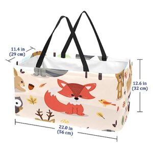 KQNZT Reusable Grocery Bags, Large Foldable Reusable Shopping Tote Bags Bulk for Groceries, Waterproof Kitchen Cloth Produce Bags with Long Handles, Fox Elk Bear Cartoon Animal