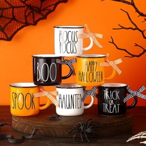 6 pcs halloween mini coffee mugs boo pumpkin trick or treat mini coffee cups for tiered tray decor halloween coffee bar decor for home kitchen table decor centerpieces housewarming gift