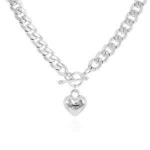 juicy couture silvertone heart charm necklace for woman