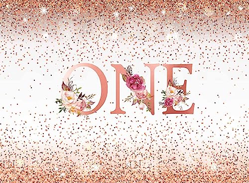 7x5FT Rose Gold Glitter Texture First Floral 1st Birthday Girl Party Decorations Photo Backdrops Miss Onederful Photography Background (7x5FT（200x150CM）)