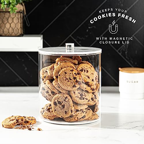 Gold Valley Lucite Cookie Jar | Magnetic Closure Cookie Jar Lids | Clear Cookie Jar With No Skid Bottom | Versatile Acrylic Cookie Jars With Airtight Lid | Decorative Cookie Jar for Kitchen Counter (White)