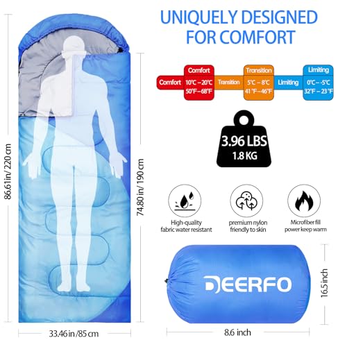 Sleeping Bags for Adults Kids - Backpacking Camping Sleeping Bag for Girls Boys - Cold Weather Warm Sleeping Bag with Compression Bags for All Season - Compact Camping Gear