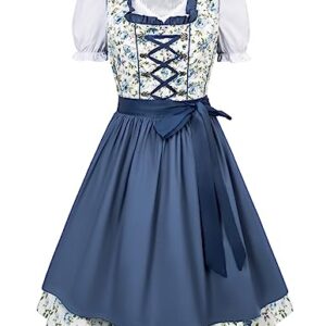 Scarlet Darkness Women's German Dirndl Dress Costumes for Bavarian Oktoberfest Carnival White-Blue L