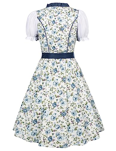 Scarlet Darkness Women's German Dirndl Dress Costumes for Bavarian Oktoberfest Carnival White-Blue L