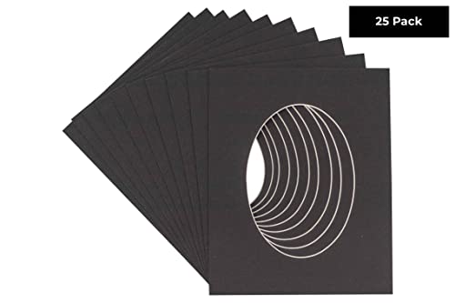 22x30 Mat Bevel Cut for 19x26 Photos - Precut Textured Black Oval Shaped Photo Mat Board Opening - Acid Free Matte to Protect Your Pictures - Bevel Cut for Family Photos, Pack of 25 Matboards Show