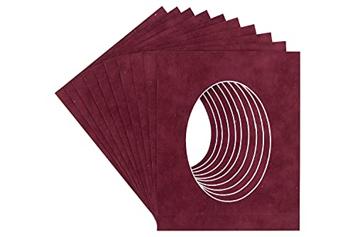 12x16 Mat Bevel Cut for 11x13.5 Photos - Precut Dark Red Suede Oval Shaped Photo Mat Board Opening - Acid Free Matte to Protect Your Pictures - Bevel Cut for Family Photos, Pack of 25 Matboards Show