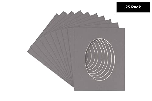 16x20 Mat Bevel Cut for 13x19 Photos - Precut Charcoal Oval Shaped Photo Mat Board Opening - Acid Free Matte to Protect Your Pictures - Bevel Cut for Family Photos, Pack of 25 Matboards Show Kits With